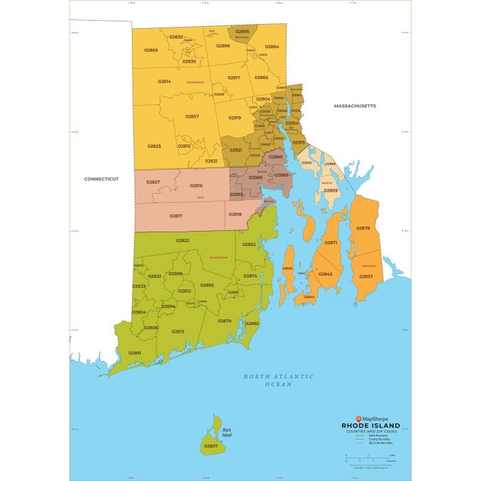 Rhode Island ZIP Code Map with Counties - Standard | Stanfords