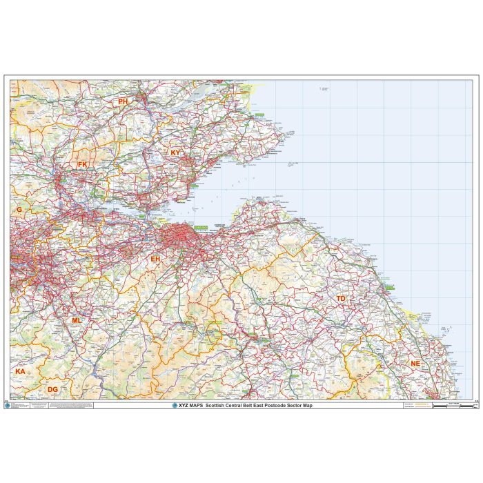 Scottish Central Belt East Postcode Sector Wall Map (S18) Map | Stanfords