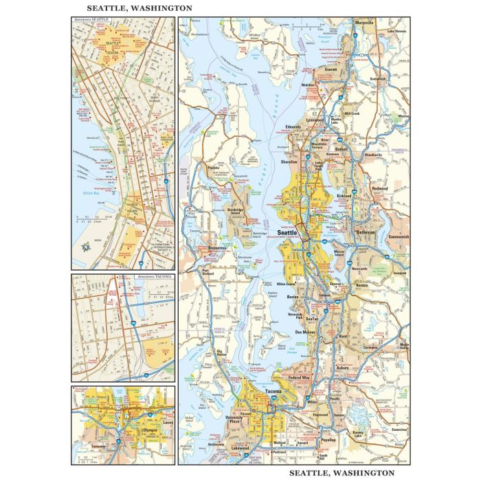 Seattle, Washington Wall Map, large Map | Stanfords