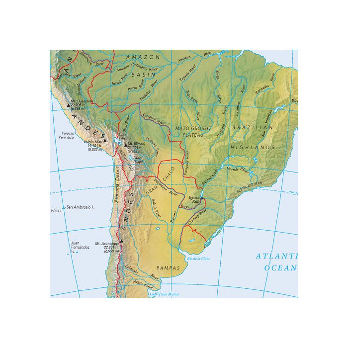 Physical Map Of South America Physical South America Map | Premium