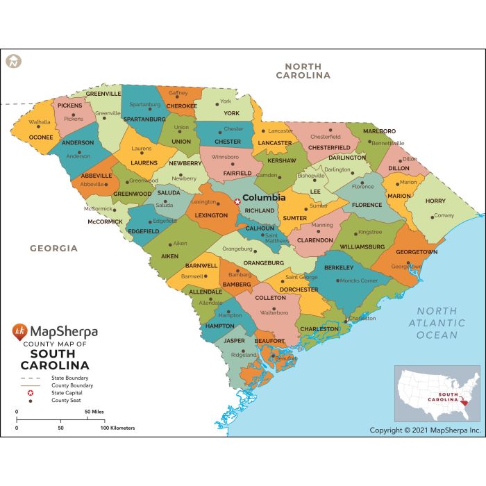 South Carolina Counties Map - Large Map | Stanfords