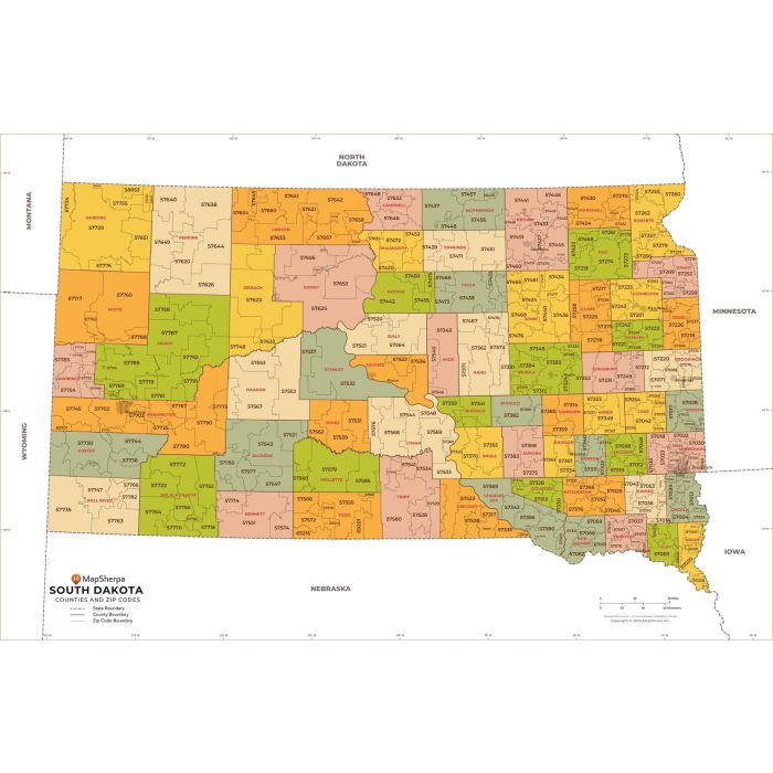South Dakota ZIP Code Map with Counties - Large | Stanfords