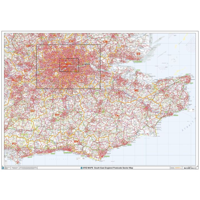 South East England Postcode Sector Wall Map (S4) Map | Stanfords