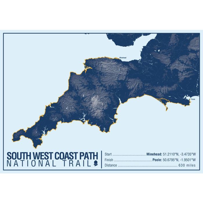 South West Coast Path National Trail Map Print Map | Stanfords
