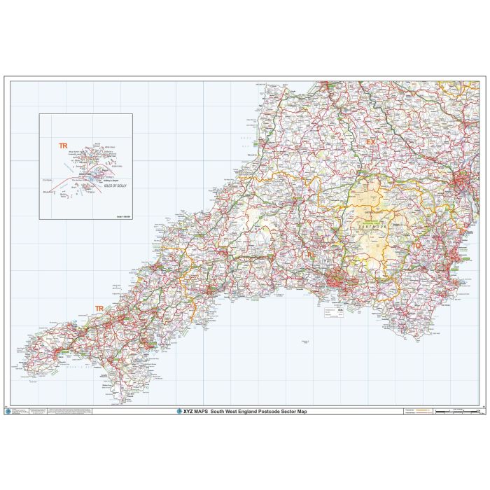 South West England Postcode Sector Wall Map (S1) Map | Stanfords