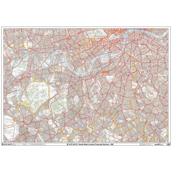 South West London - SW - Postcode Wall Map | Stanfords