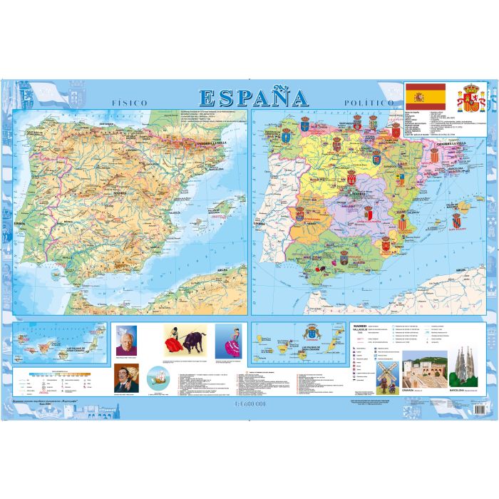 Large Map Of Spain Spain (España) Wall Map Physical And Political