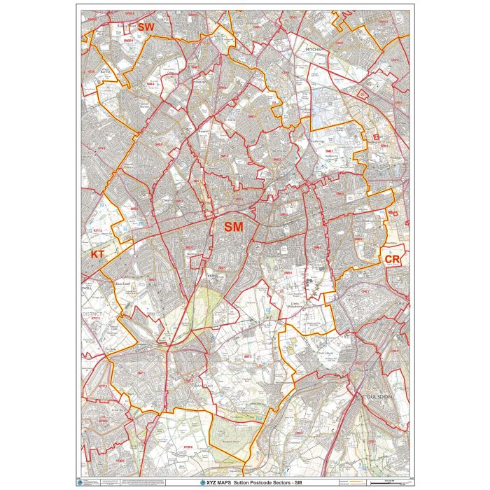 Sutton - SM - Postcode Wall Map | Stanfords