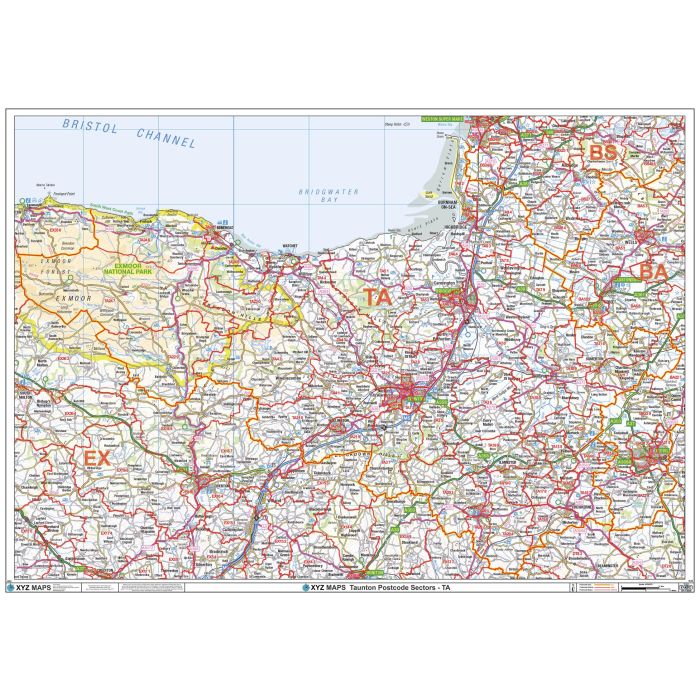 Taunton - TA - Postcode Wall Map | Stanfords