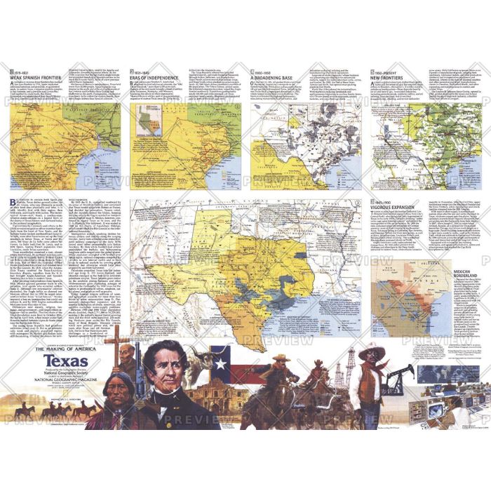 The Making of America, Texas Theme - Published 1986 Map | Stanfords