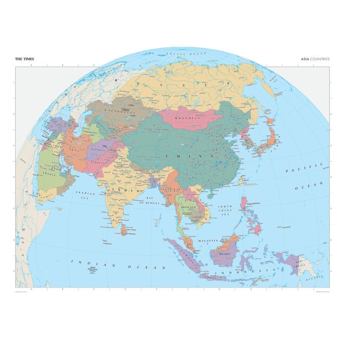 Asia Map Political Multicolor Laminated Paper Asia Political Map,