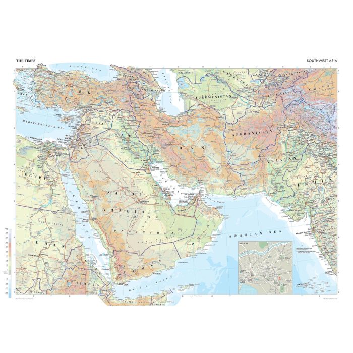 The Times Map of Asia (Southwest) | Stanfords