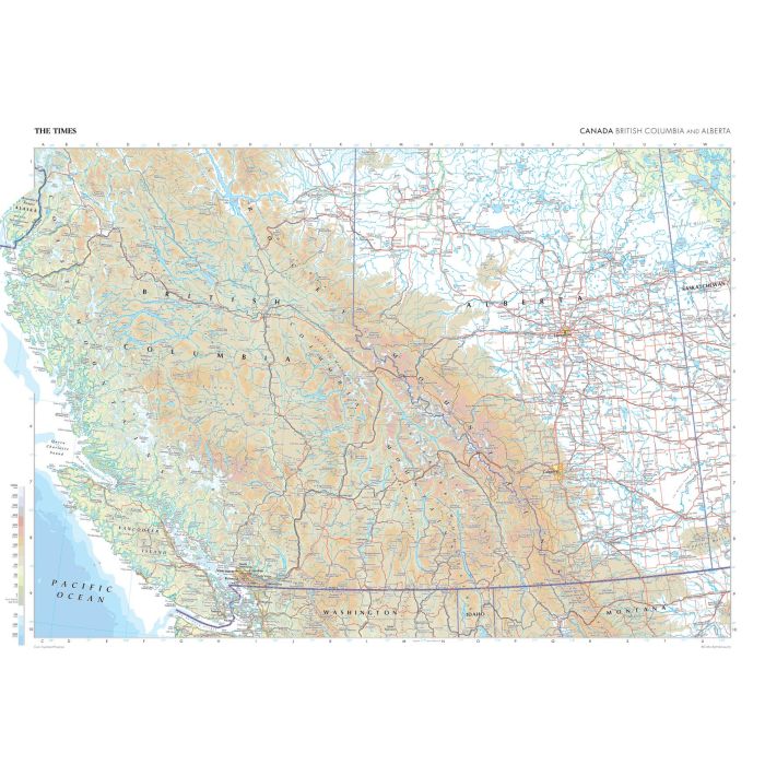 The Times Map of British Columbia and Alberta (Canada) | Stanfords
