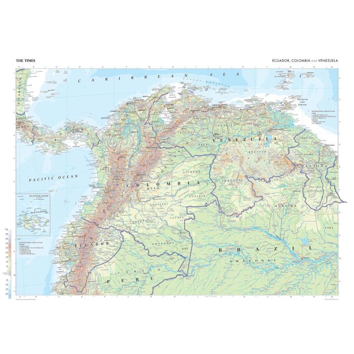 The Times Map of Ecuador, Colombia and Venezuela | Stanfords