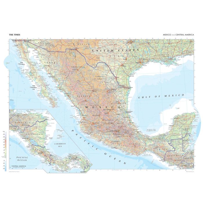 The Times Map of Mexico and Central America | Stanfords