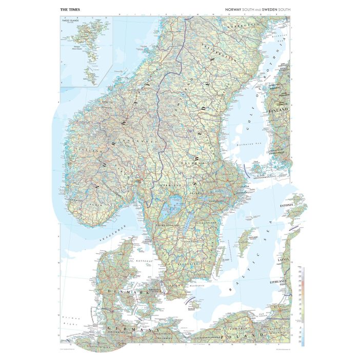 The Times Map of Scandinavia (South) | Stanfords