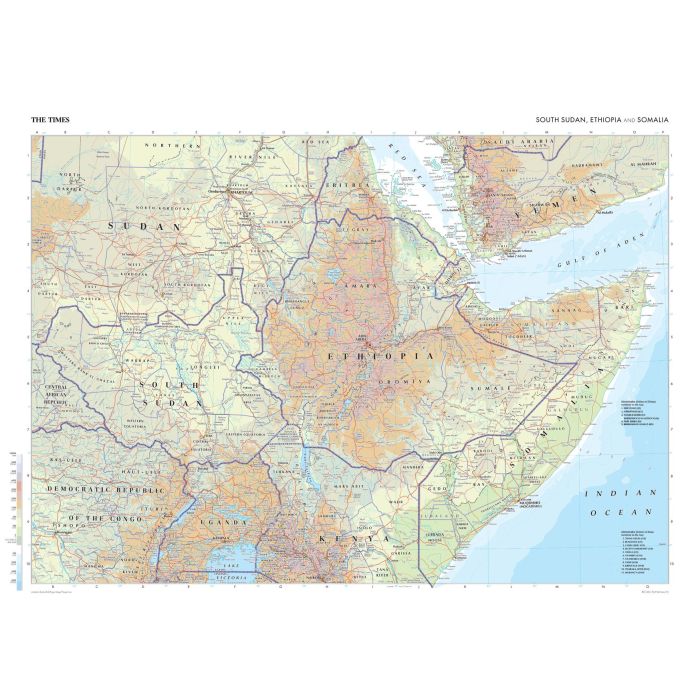 The Times Map of South Sudan, Ethiopia and Somalia | Stanfords