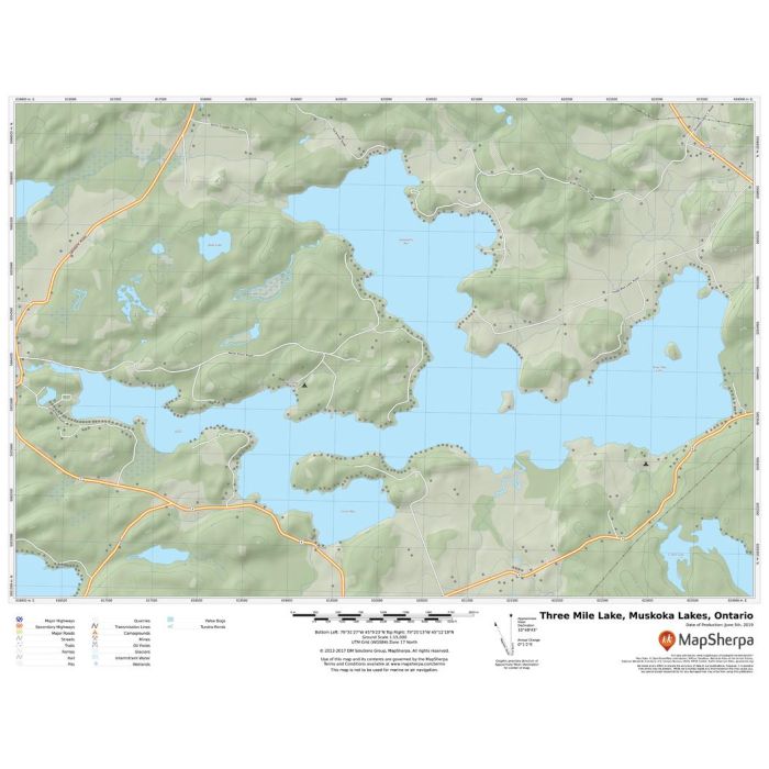 Three Mile Lake, Muskoka Lakes, Ontario Map | Stanfords