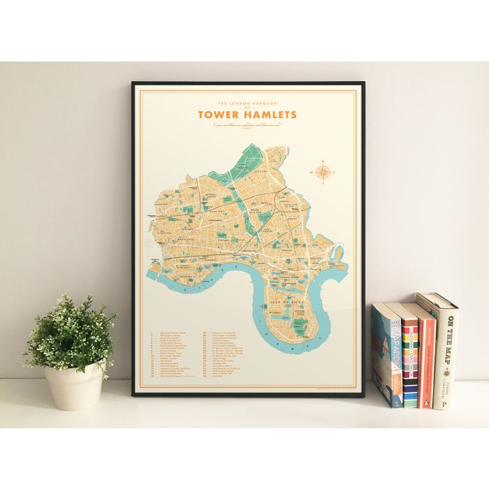 Tower Hamlets (London borough) retro map giclee print | Stanfords