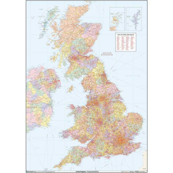 UK Political Postcode District Wall Map (D8) Map | Stanfords