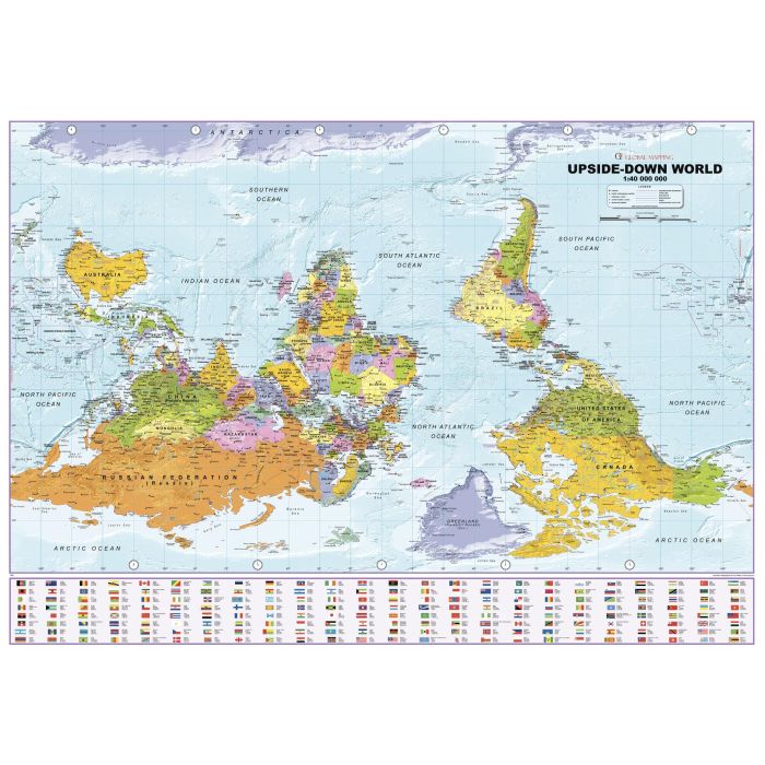 Upside Down World Political Wall Map | Stanfords