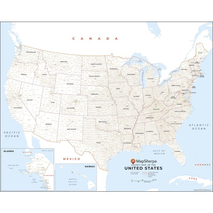 USA County Names Map | Stanfords
