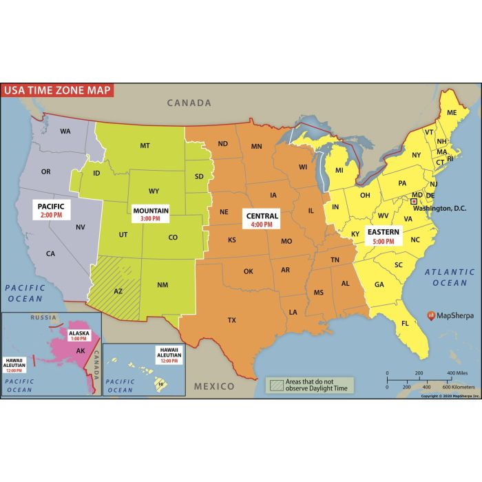 USA Time Zone Map - Large | Stanfords
