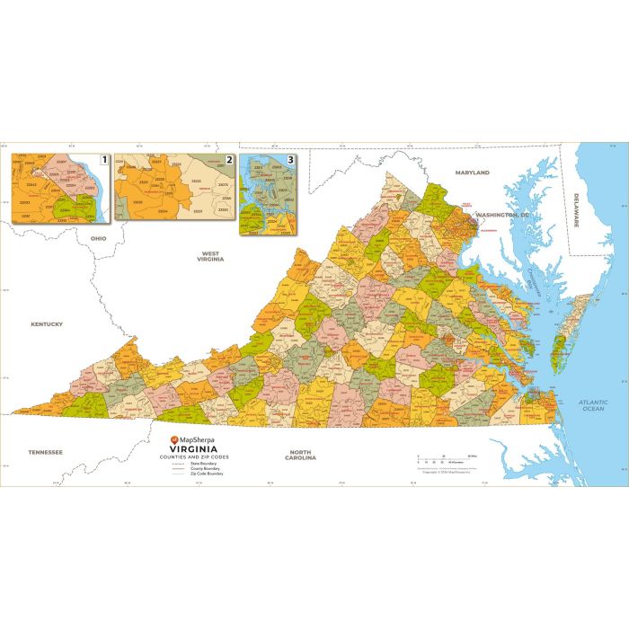 Virginia ZIP Code Map with Counties - Extra Large | Stanfords