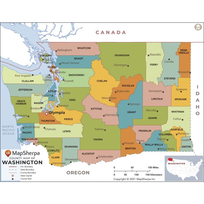 Washington Counties Map - Large Map | Stanfords