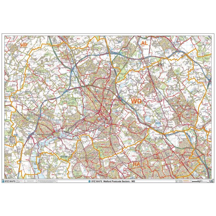 Watford - WD - Postcode Wall Map | Stanfords