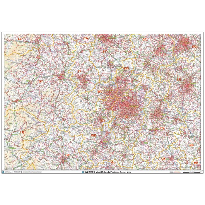 West Midlands Postcode Sector Wall Map (S10) Map | Stanfords