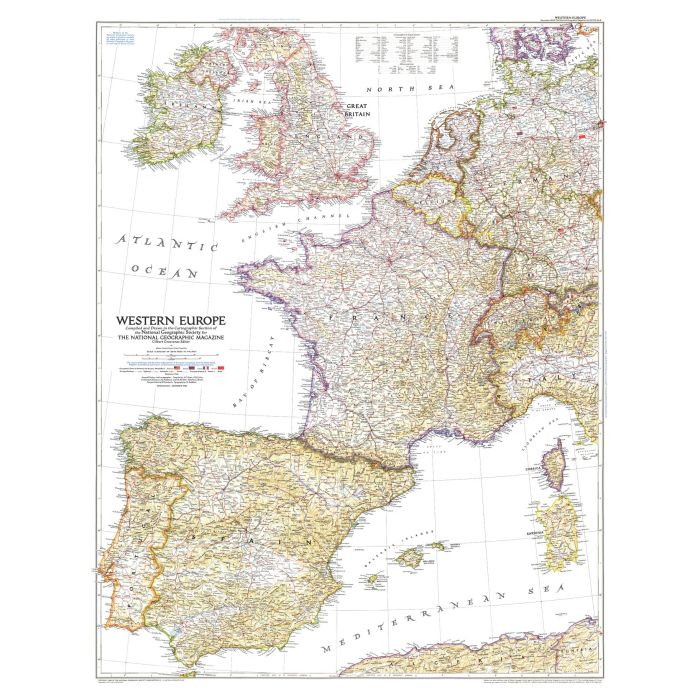 Western Europe - Published 1950 Map | Stanfords