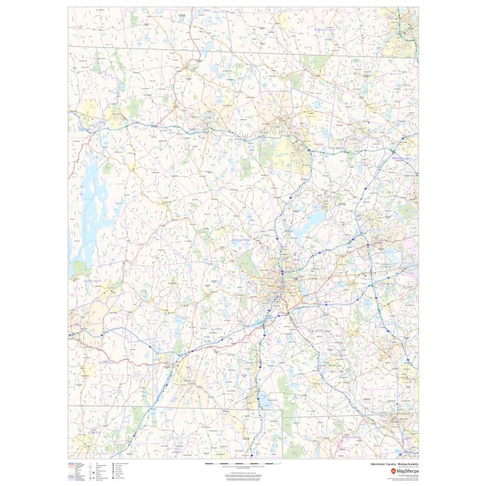 Worcester County, Massachusetts Map | Stanfords