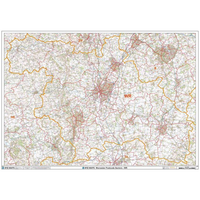 Worcester - WR - Postcode Wall Map | Stanfords