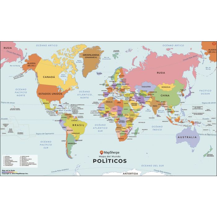 World Map with Countries in Spanish - Large | Stanfords