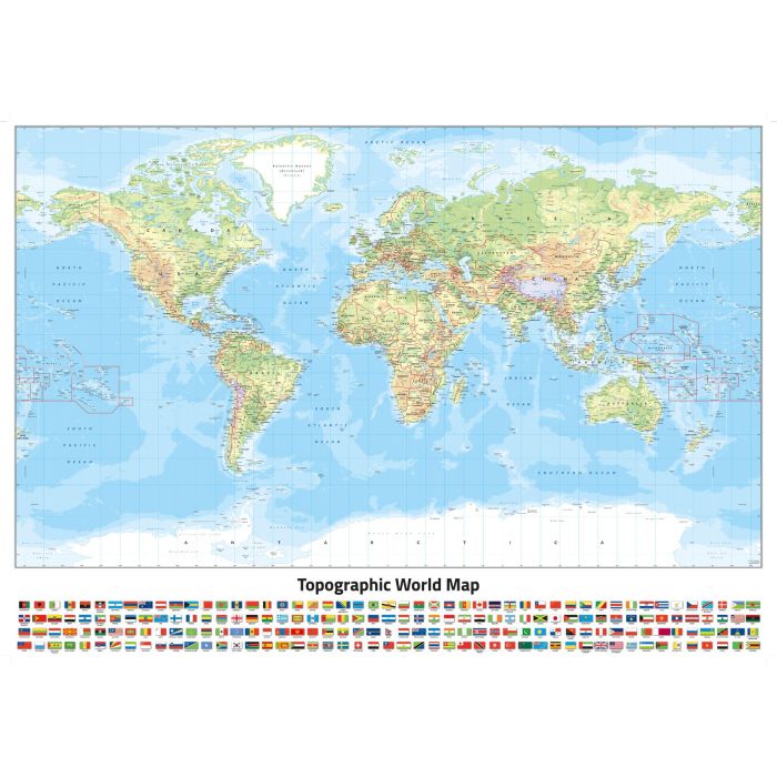 World Topographic (Miller projection) Map | Stanfords