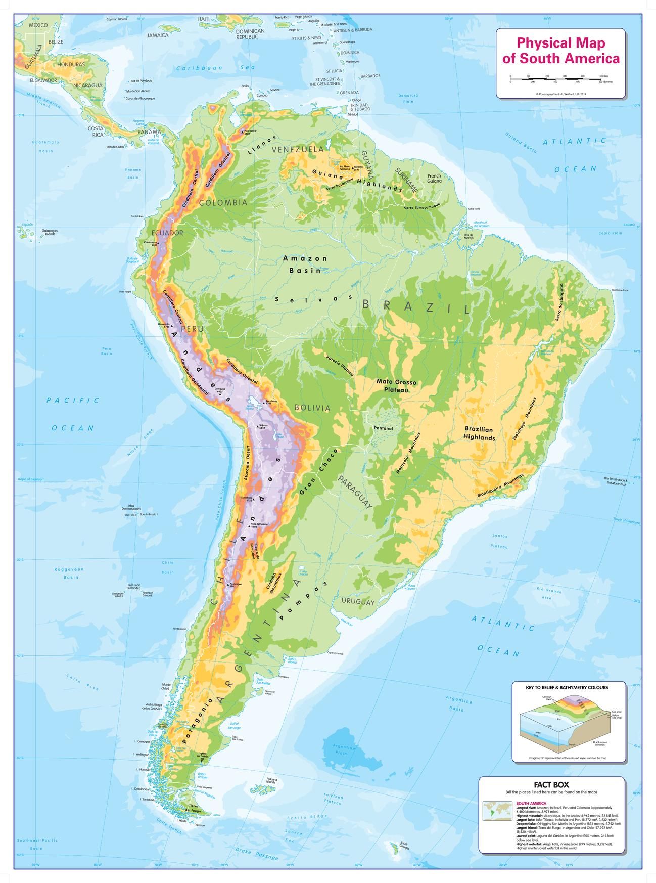 Physical Map Of South America Physical South America Map | Premium