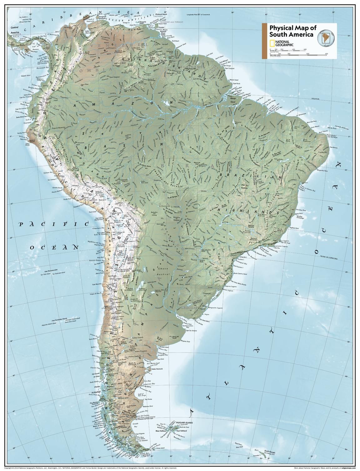 Physical Map Of South America Physical South America Map | Premium