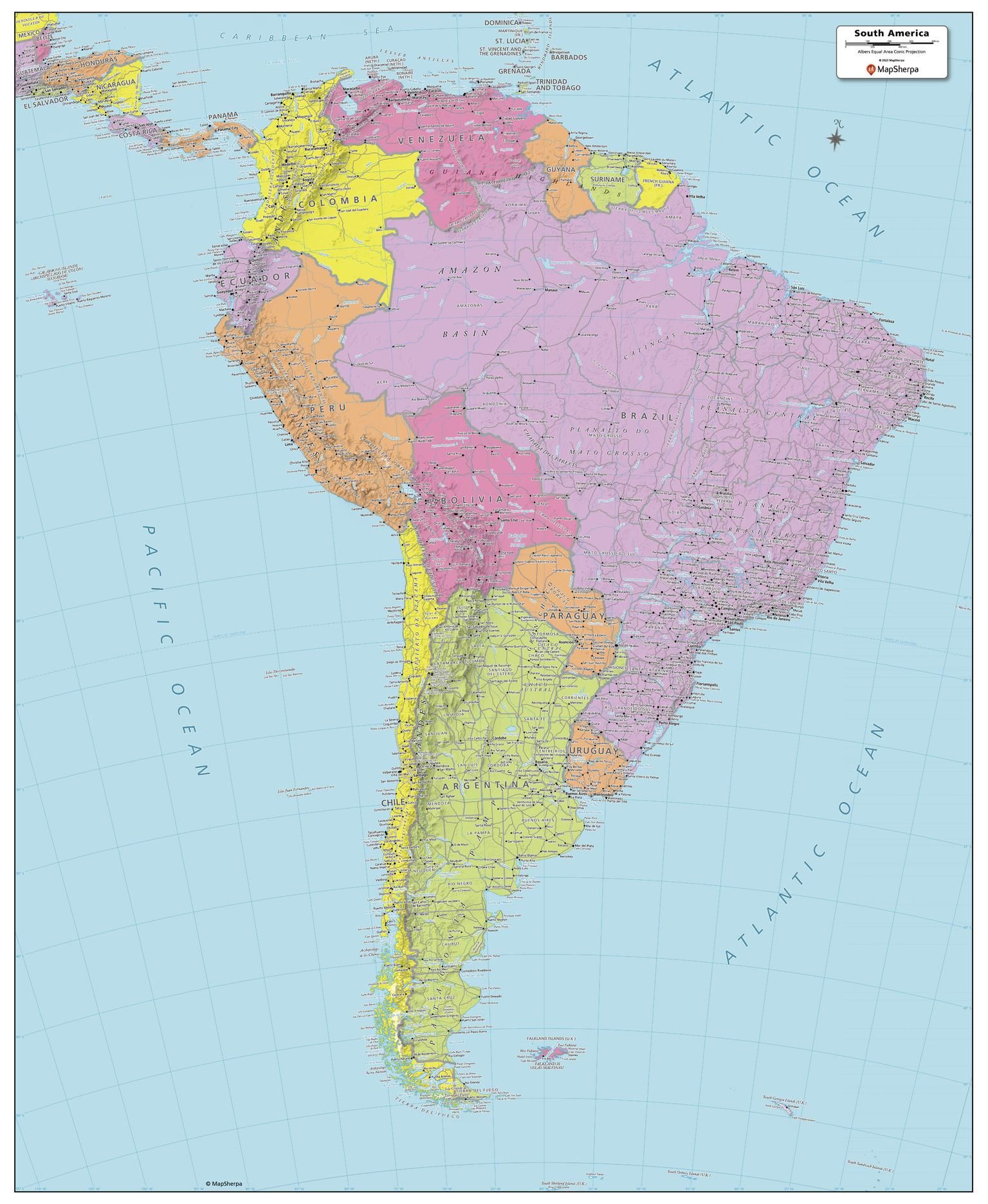 Large Political Maps North And South America Buy North America