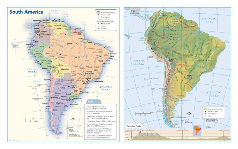 Political And Physical Map Of South America South