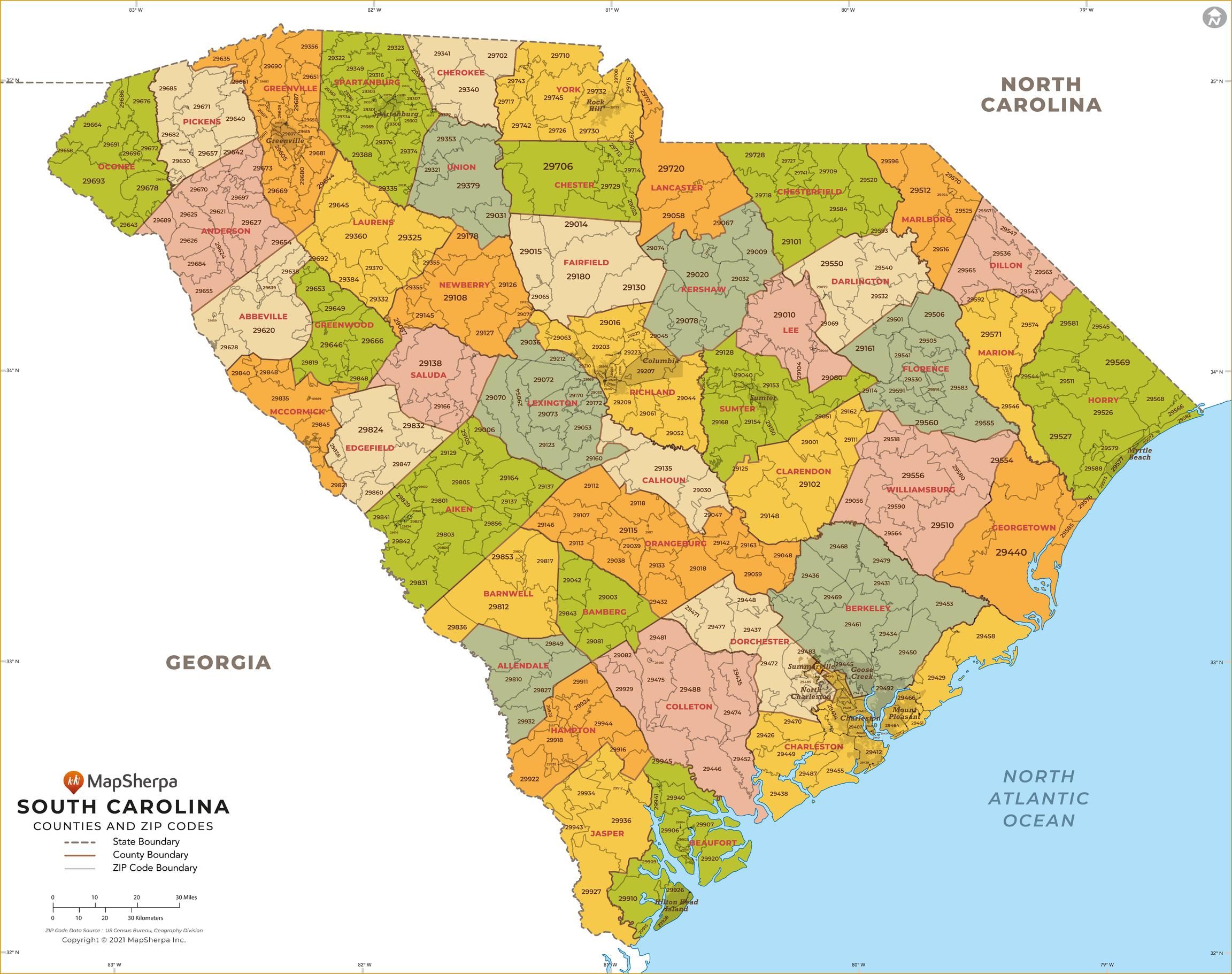 South Carolina County Map By Zip Code