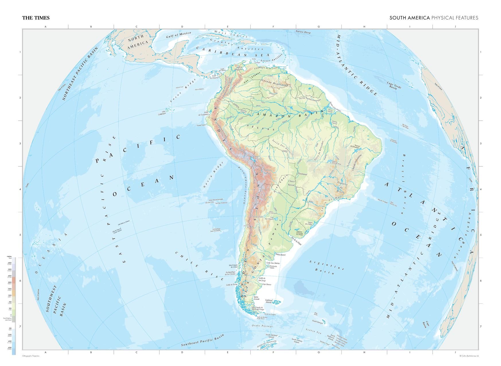 Physical Map Of South America Physical South America Map | Premium