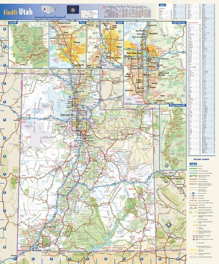 Laminated Map Large Detailed Roads And Highways Map Of Utah State